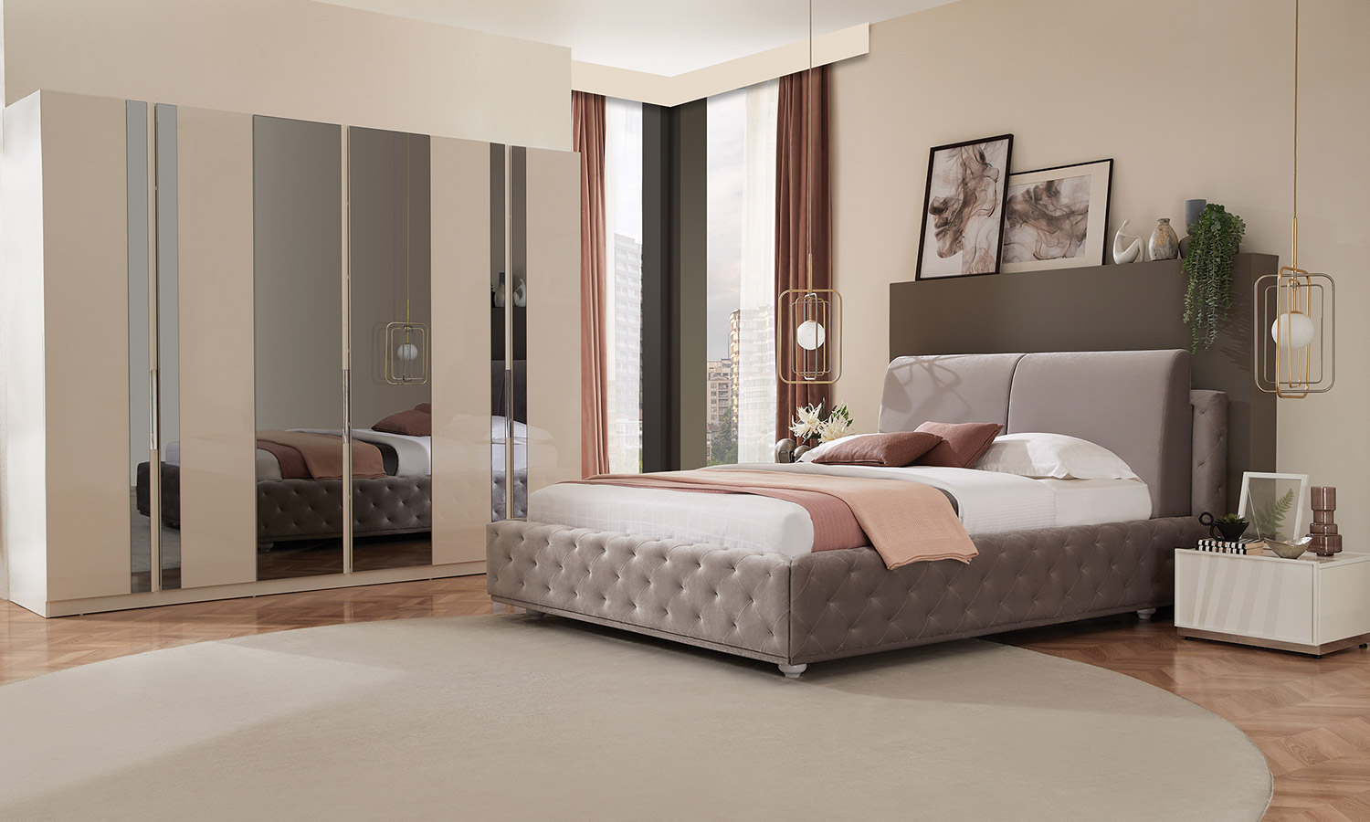 Albero Pearl Bed with Steel Storage - 200x200 cm | Divanev Furniture